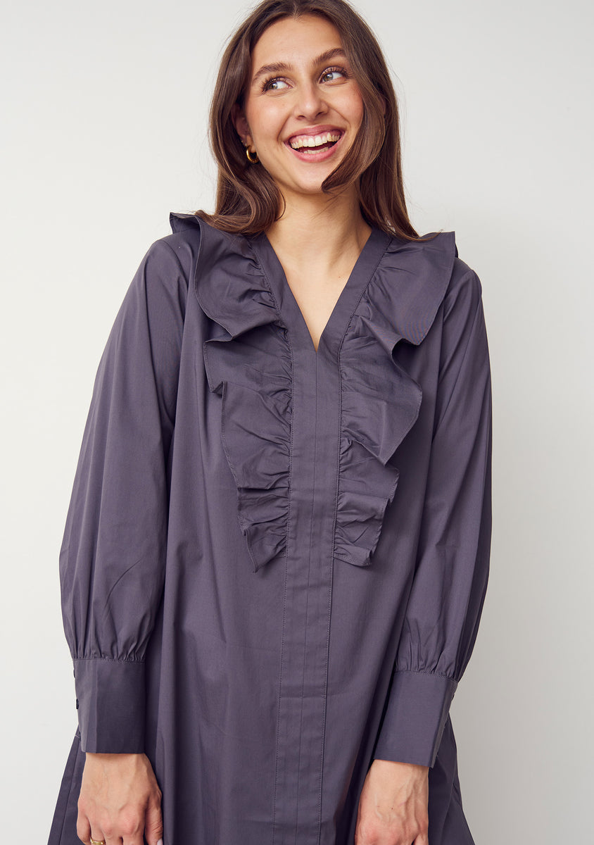 Sigga V-Flounce Dress - Grey – Isayshop.no